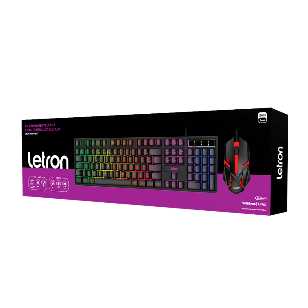 KIT GAMER LETRON TECLADO 114 TECLAS, RGB, MOUSE 6 BOTÕES 2.400 DPI ...