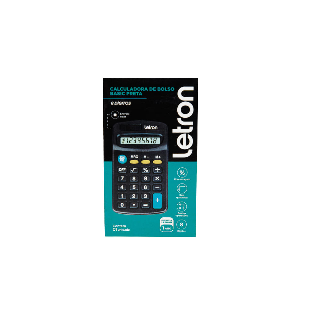 Calculadora De Bolso 8 Dígitos Preta Basic Solar - Letron