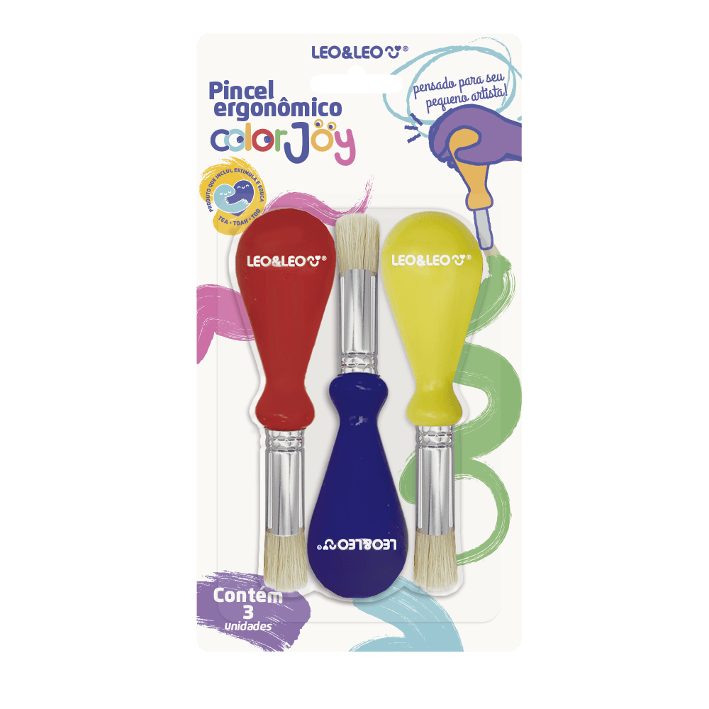 Pincel C/ Pega Ergonômica Ponta Redonda Color Joy - Blister C/ 3 Und ...
