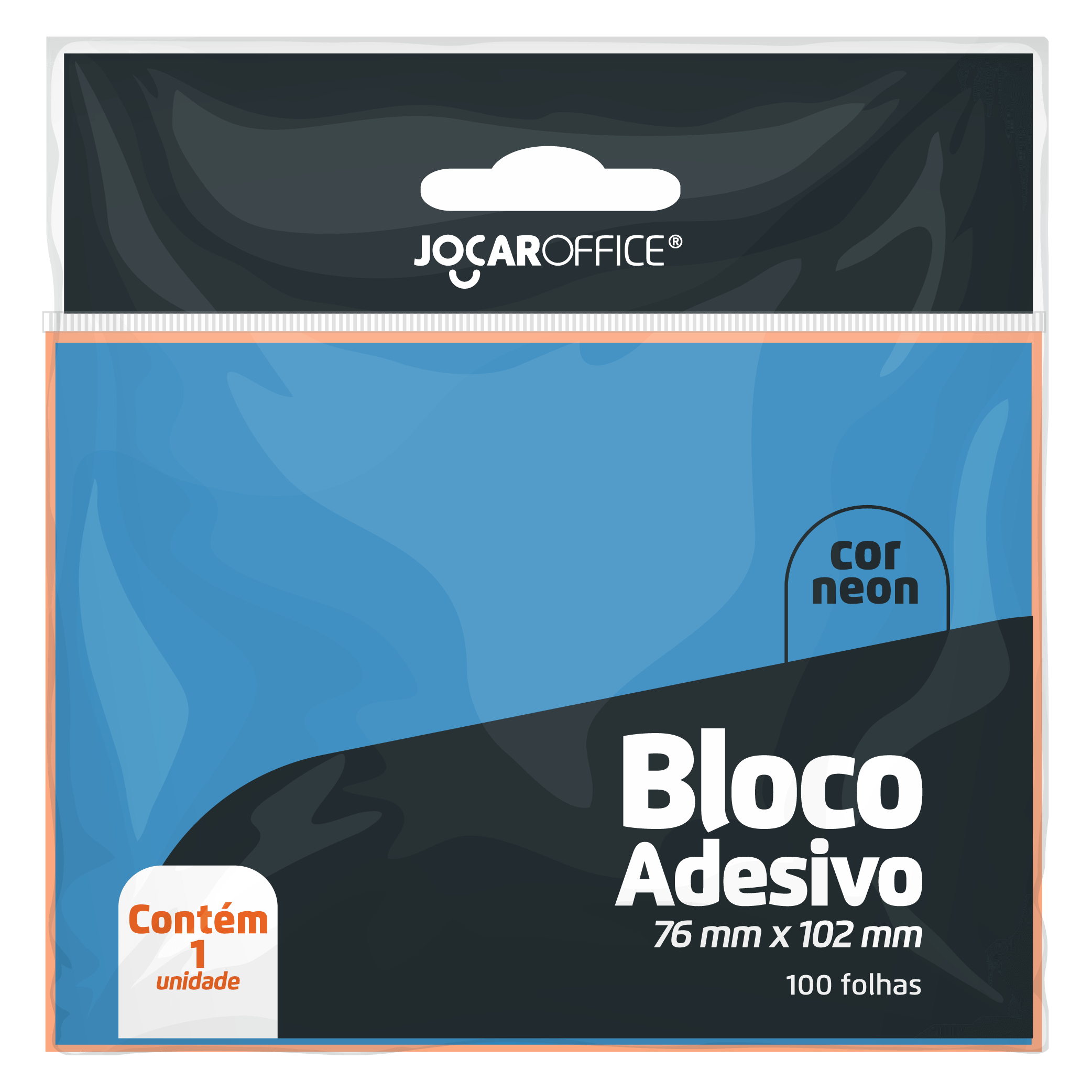 Bloco Adesivo Azul Neon 76Mmx102mm - Oppbag C/ 1 Bloco 100F Jocar Office