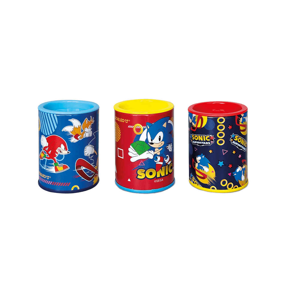 Apontador Latinha Corpo Metálico C/ Depósito 2 Furos Sonic - Display C/ 12 Und Leo&Leo